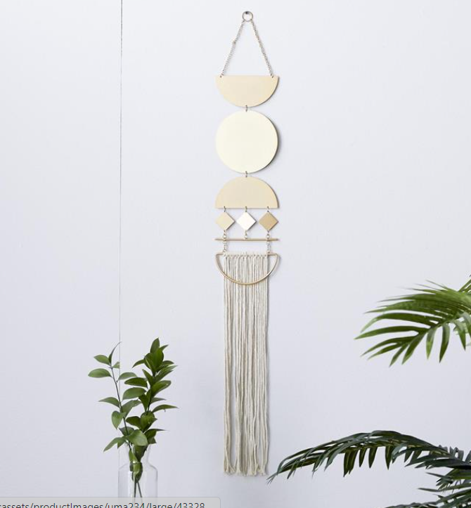 GOLD METAL GEOMETRIC WALL DECOR WITH FRINGE DETAILING, - Silkwood Living